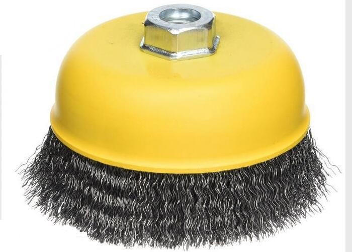 Yellow Color Cup Wire Brush Crimped , Grinder Wire Cup Brush For Angle ...